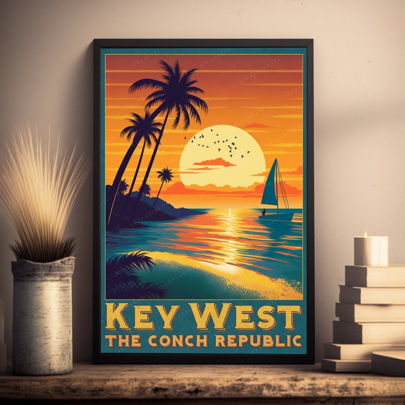 Key West | the Conch Republic | Vintage Travel Poster | Digital Art - Etsy