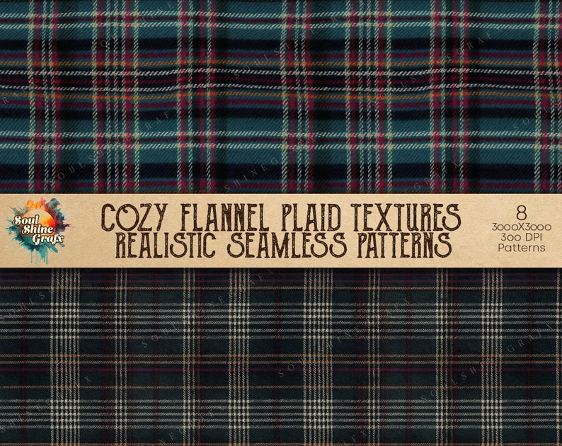Cozy Flannel Plaid Textures - Realistic Seamless Patterns - Digital ...