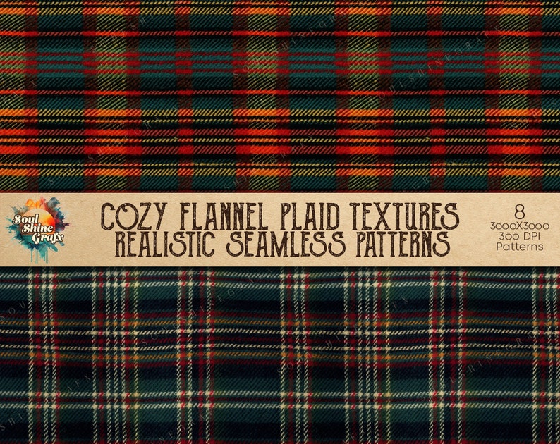 Cozy Flannel Plaid Textures - Realistic Seamless Patterns - Digital ...