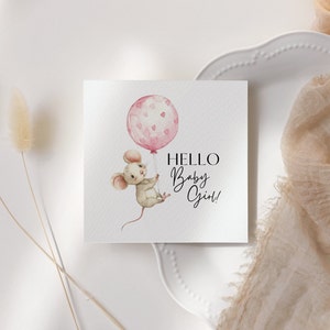 Hello Baby Girl Printable Card DIGITAL Download Printable Cute Mouse ...