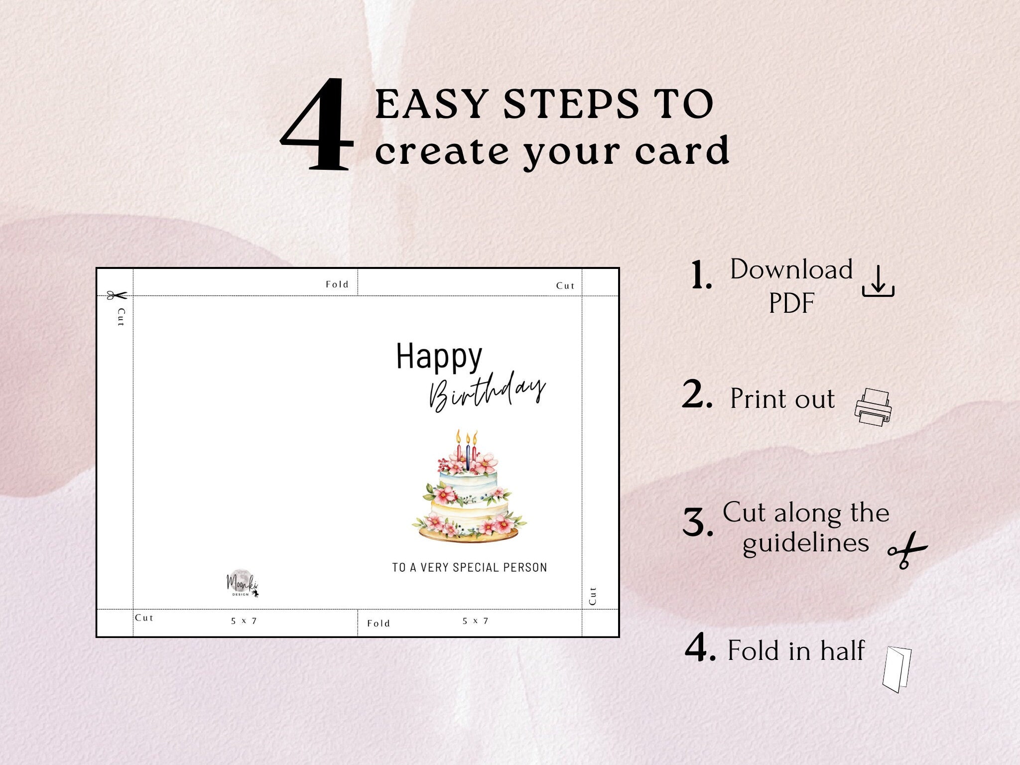 Printable Happy Birthday Card - Pretty Birthday Cake Greeting Card ...