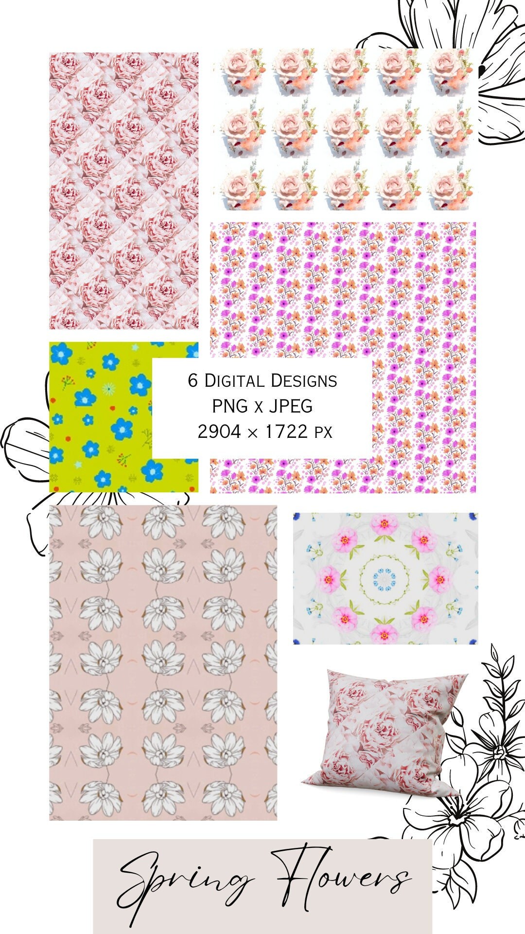 Spring Flowers, Digital Papers - PNG, JPG, - Commercial Use, Instant ...