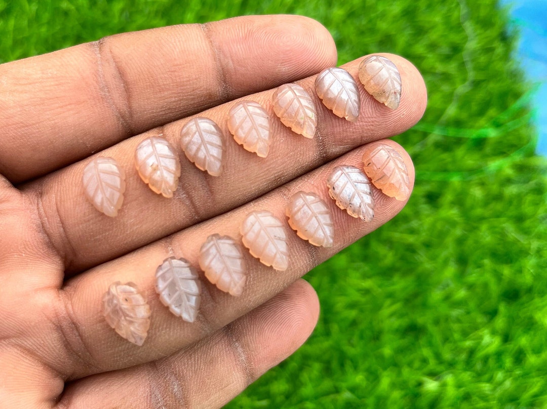 Gemstone Natural Pich Moon Stone Hand Carvings Leaves Size 8x12 MM ...