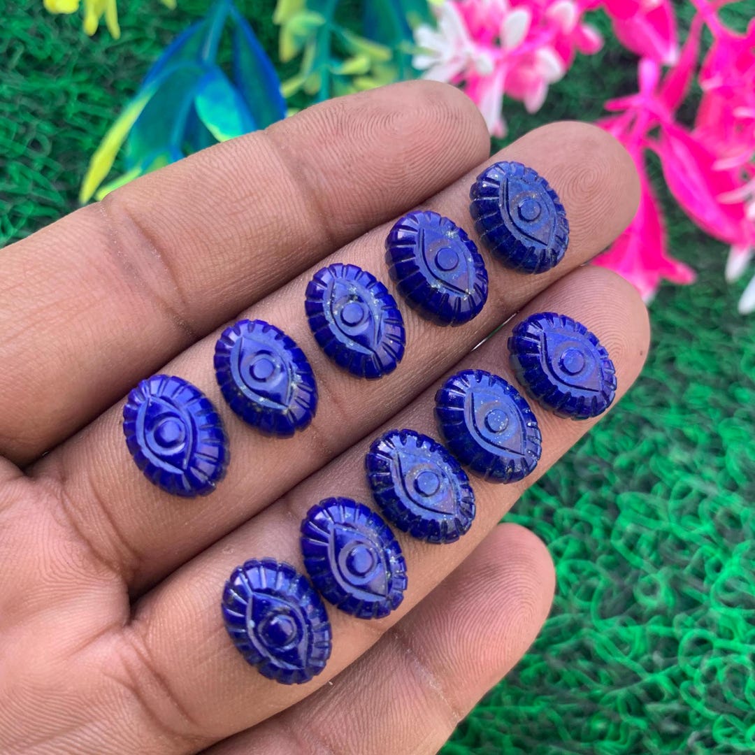 Natural Lapis Lazuli Evil Eyes Carving PACK 10 Pieces Lot for Jewelry ...