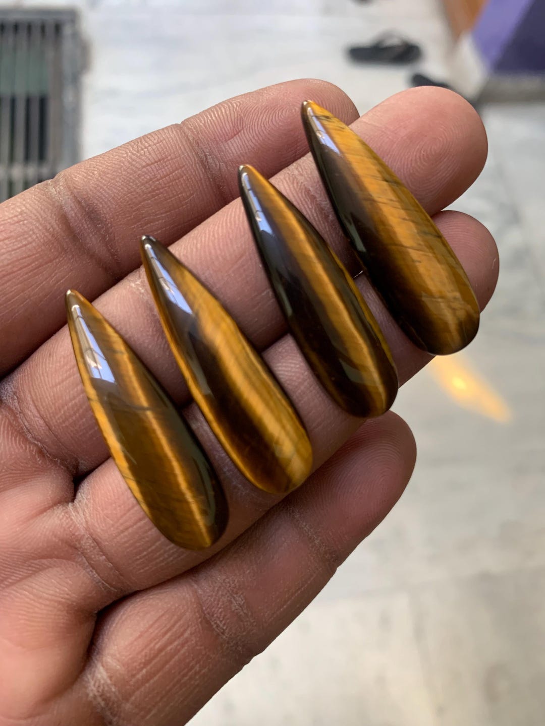 Gemstone Natural Tiger Eyes Cabochon Size 11x38 MM Shape Long Pear ...