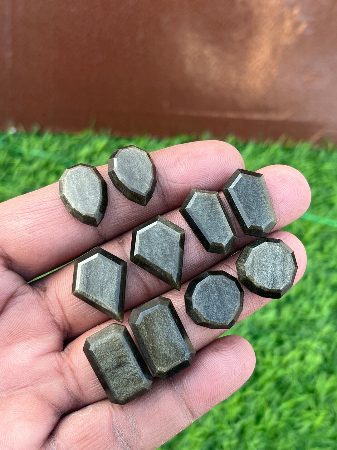 Gemstone Natural Green Obsidian Matching Pair,step Cut Shape Fancy Size ...