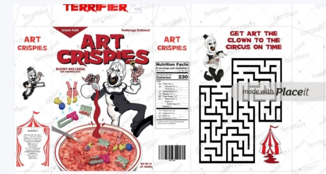 Art Crispies Krispies Terrifier 2 Cereal Box the Clown Png A4 - Etsy