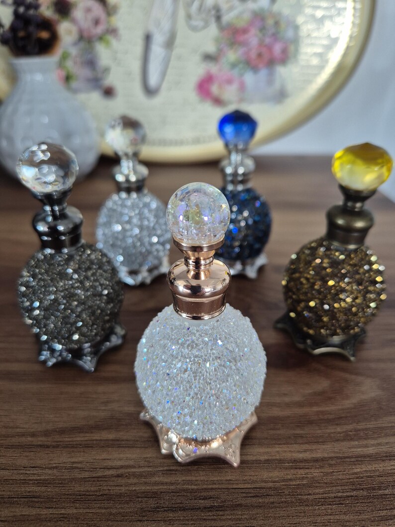 Blue Crystal Mini Perfume Bottle: Rhinestone Vanity Decor - Etsy