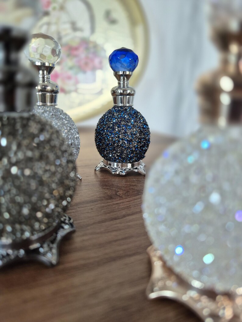 Blue Crystal Mini Perfume Bottle: Rhinestone Vanity Decor - Etsy