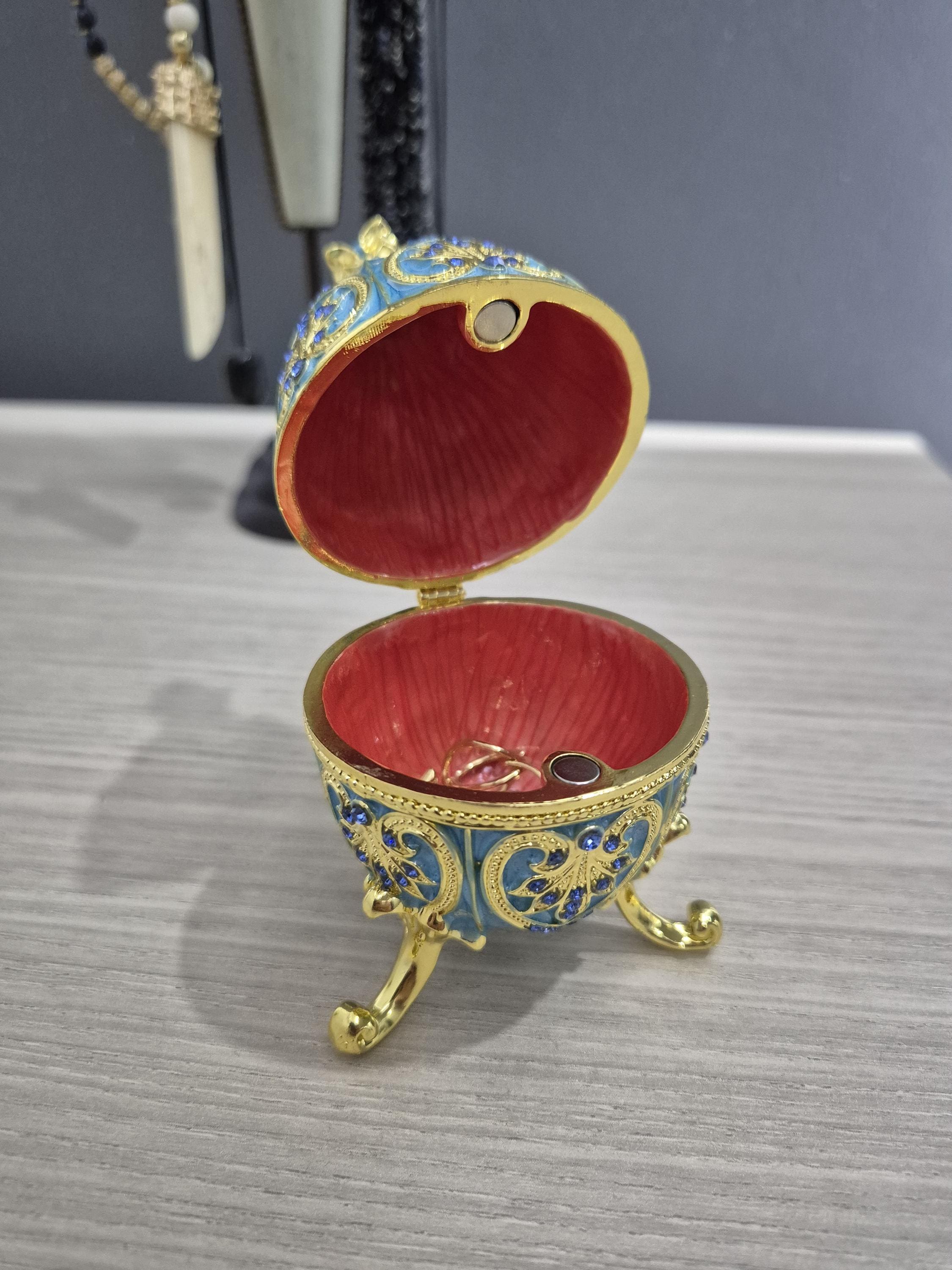 Fabergé Style Egg Box – Blue Enamel Gold Ornament, Jewelry Trinket - Etsy