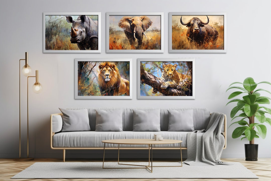 Trendy African Wall Art Set: Digital Prints of Big 5 Animals, Set of 5 ...