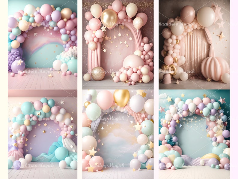 18 Pastel Balloons Digital Backdrops Rainbow Balloon Arch - Etsy