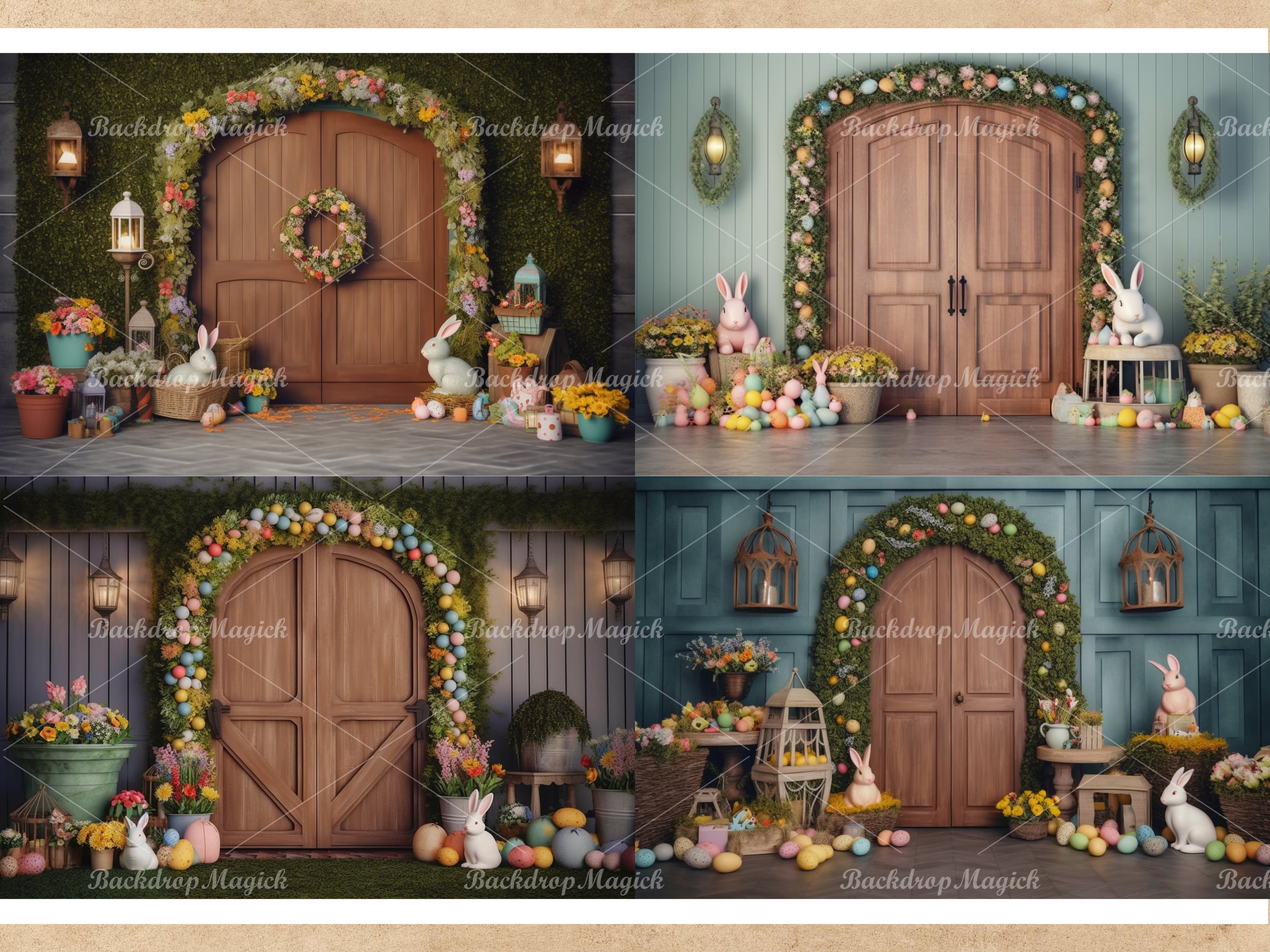 6 Wooden Easter Door Digital Photography Backdrop, Photoshop Template ...