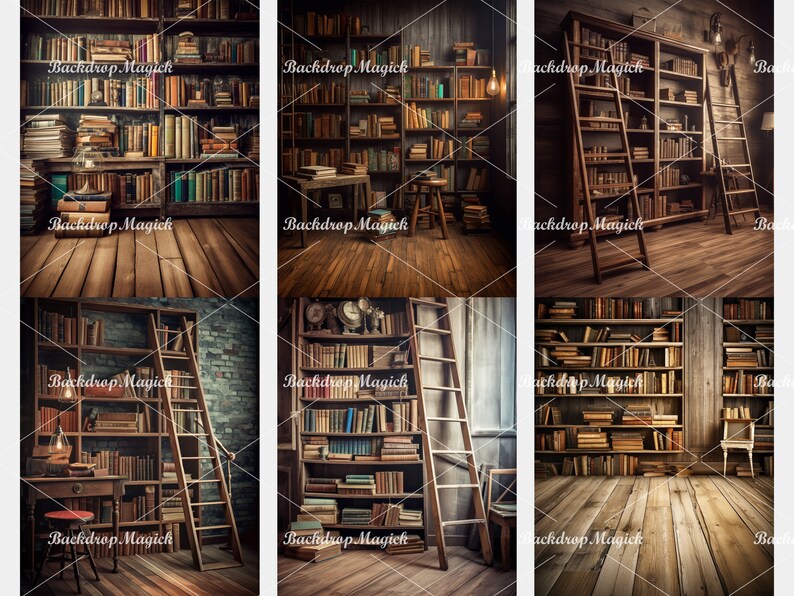 20 Retro Bookshelf Graduation/back to School Digital Backgrounds, Class ...