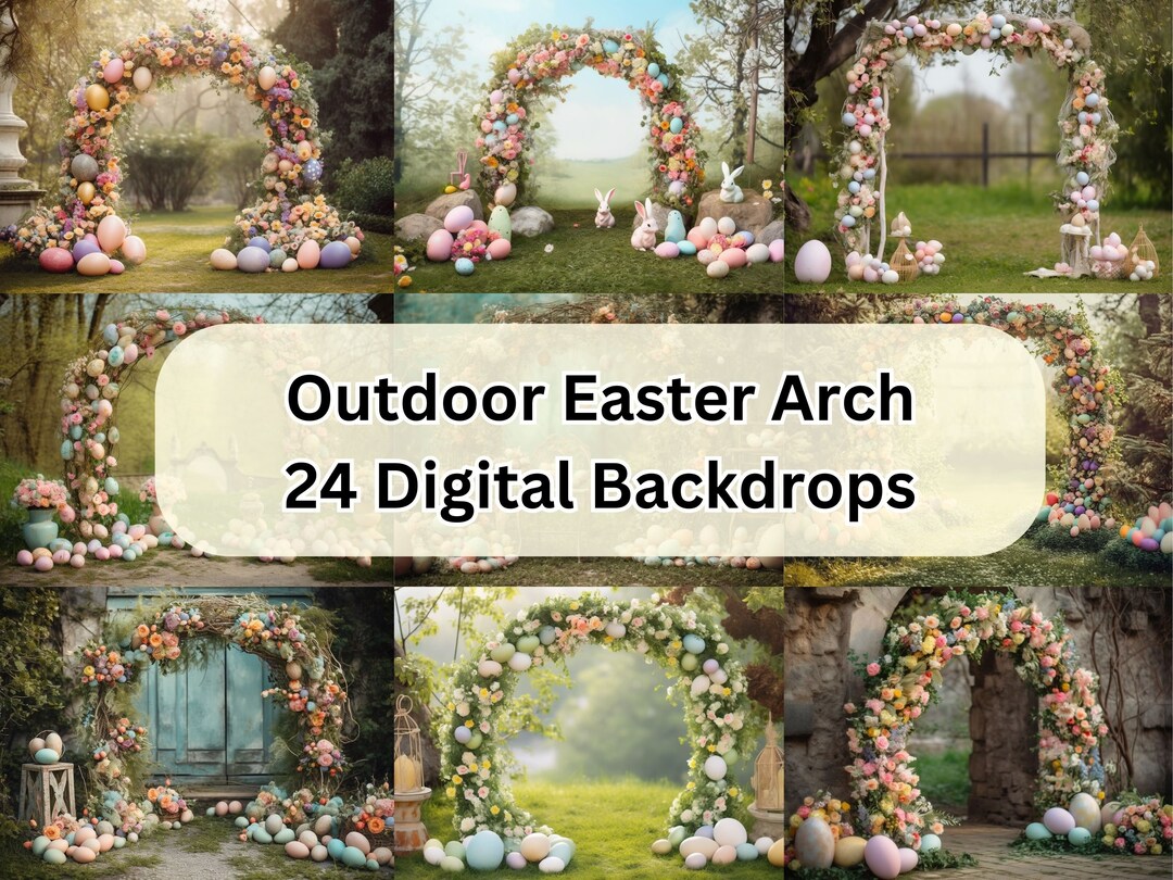 24 Outdoor Easter Arch Digital Backdrops, Easter Egg Background, Spring ...