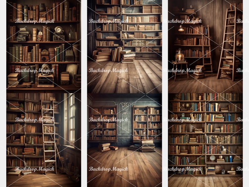 20 Retro Bookshelf Graduation/back to School Digital Backgrounds, Class ...