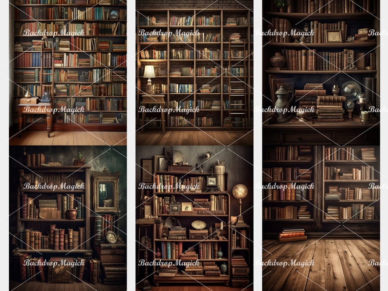 20 Retro Bookshelf Graduation/back to School Digital Backgrounds, Class ...