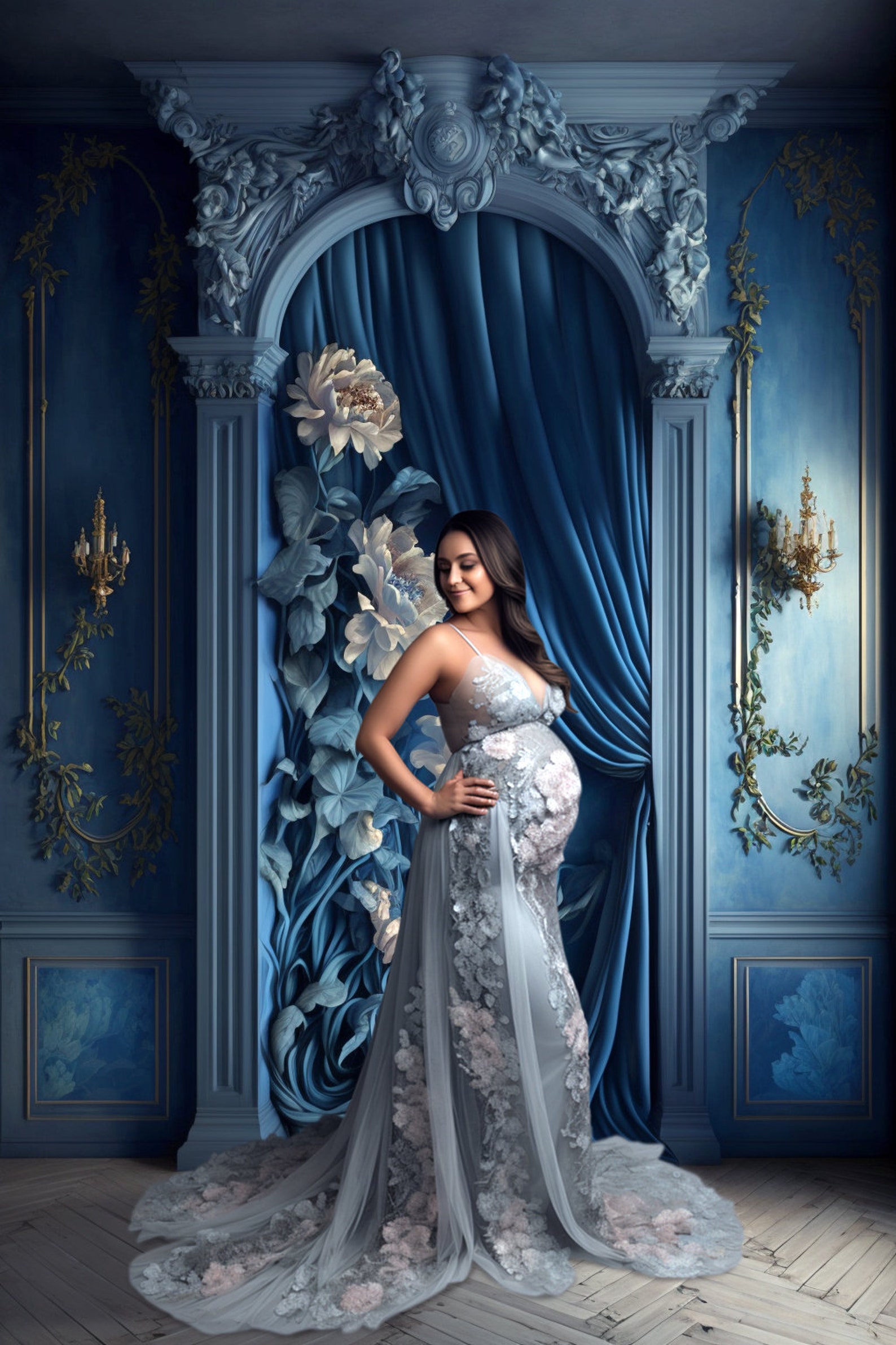 9 Blue Curtain Fine Art Floral Digital Backdrops Maternity - Etsy