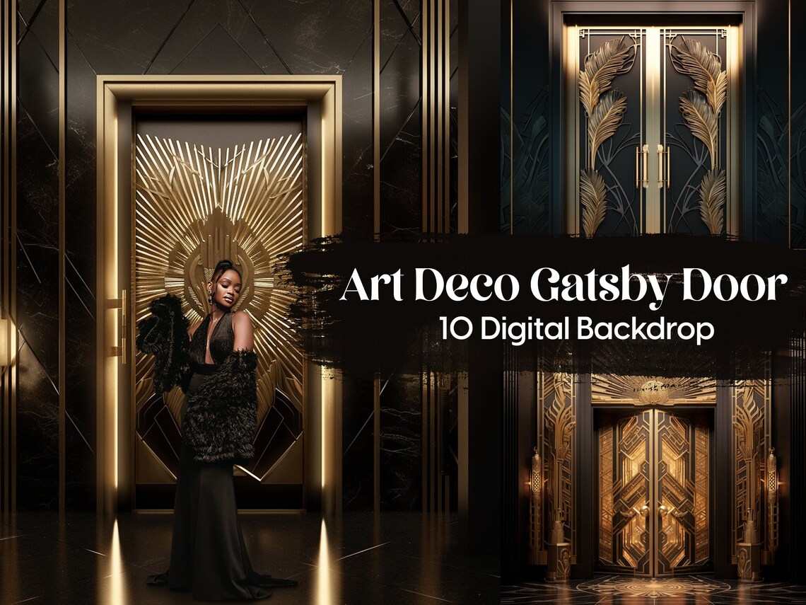 Gatsby Door With Black Gold Art Deco Digital Backdrops, Portrait ...