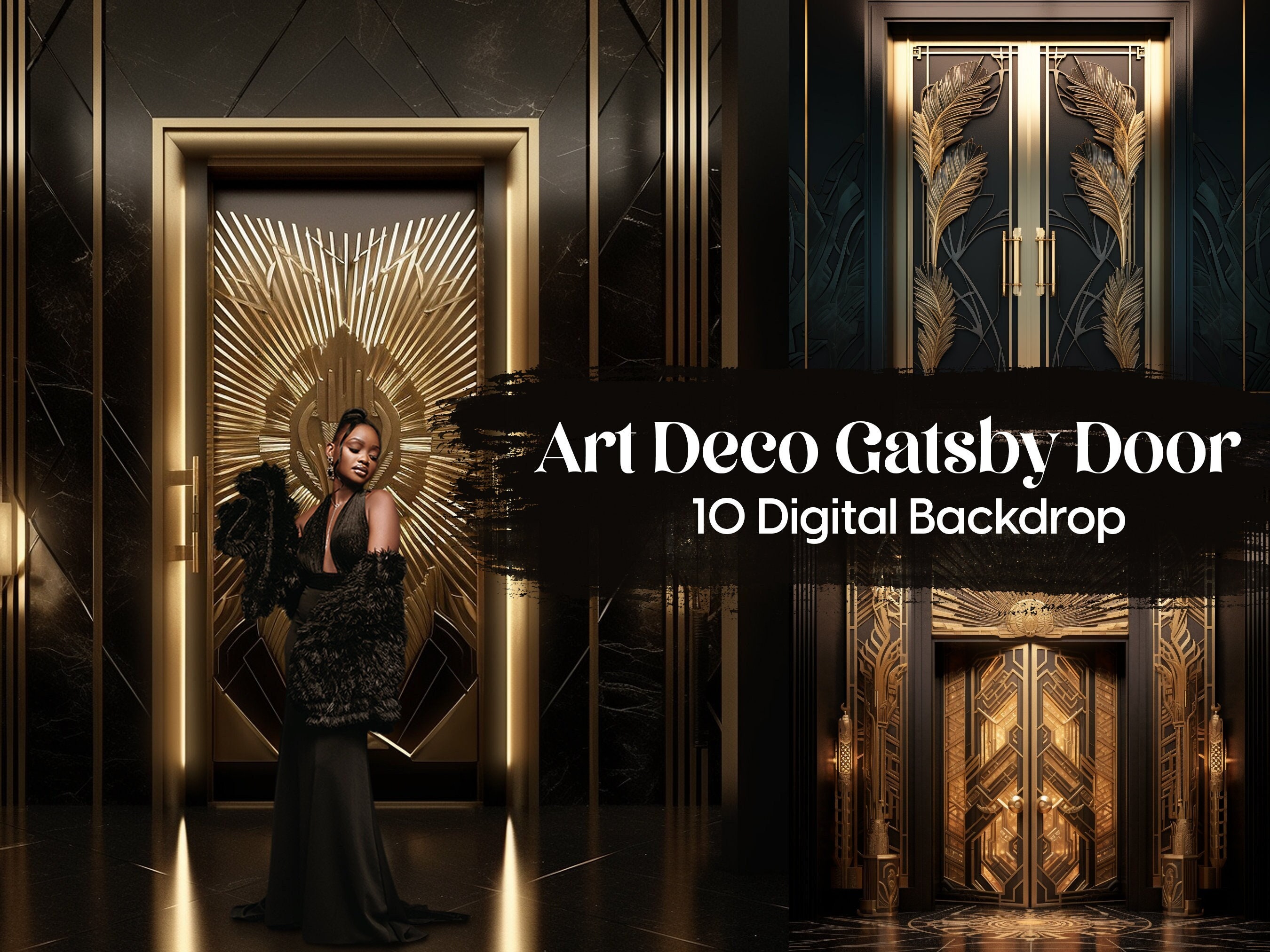 Gatsby Door With Black Gold Art Deco Digital Backdrops, Portrait ...