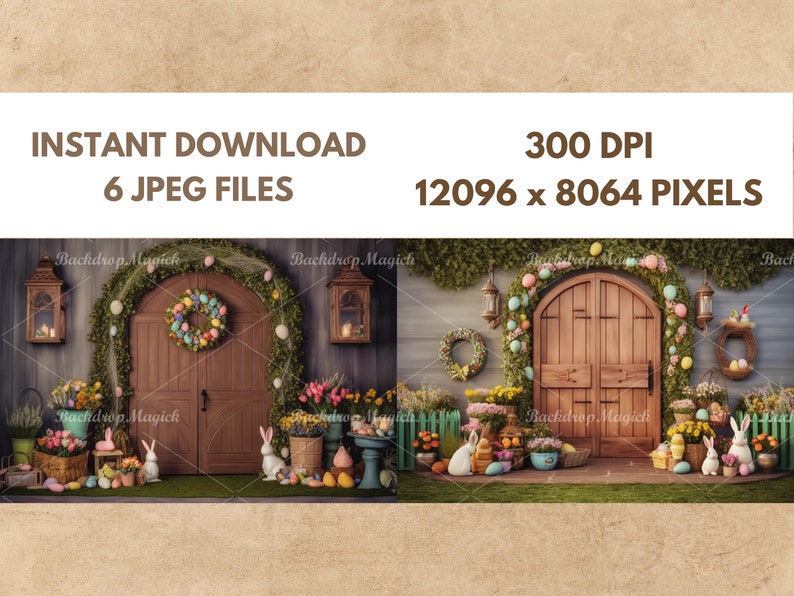 6 Wooden Easter Door Digital Photography Backdrop, Photoshop Template ...