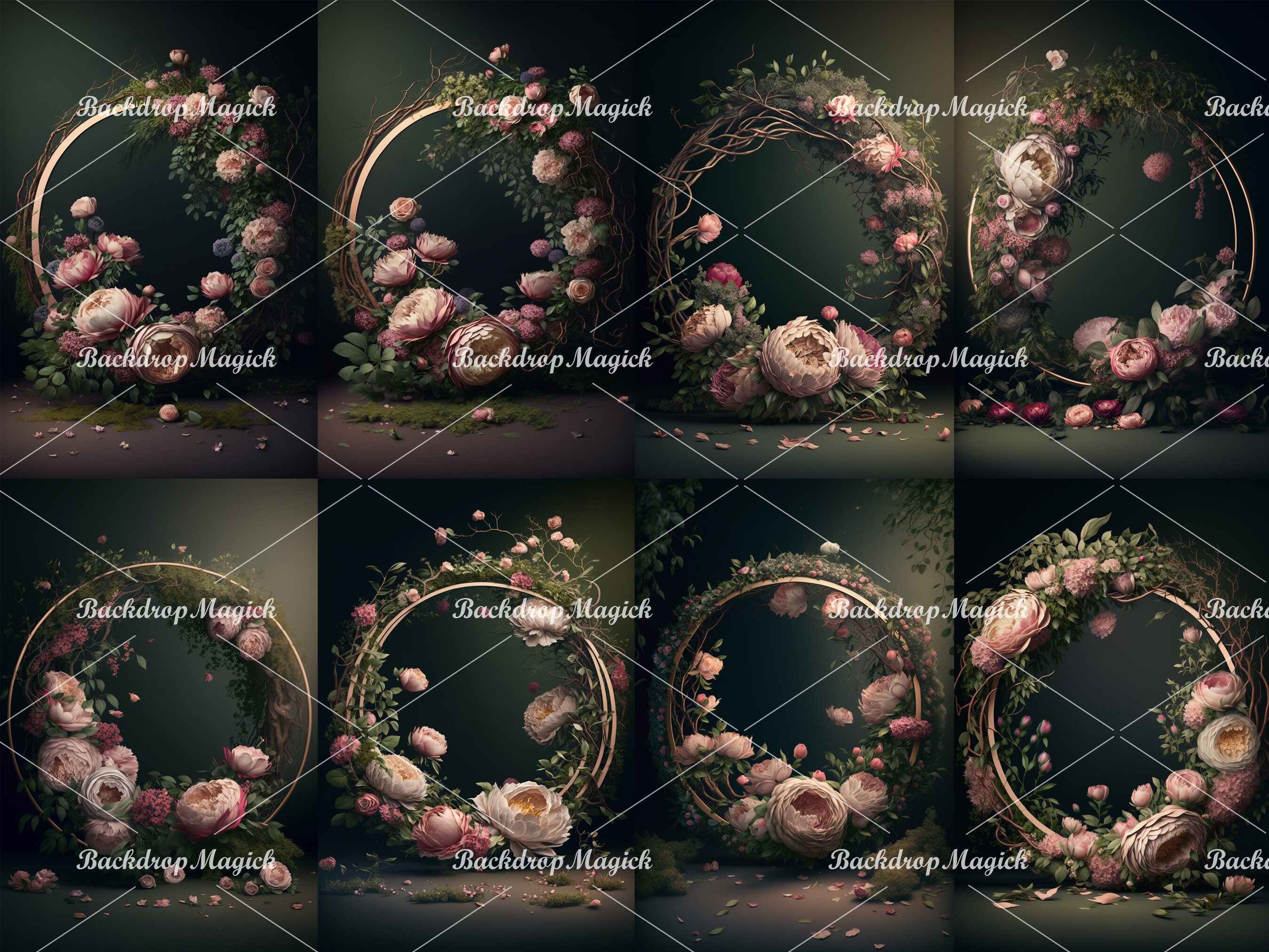 20 Peony Floral Ring Backdrop Overlays Floral Ring Overlays - Etsy