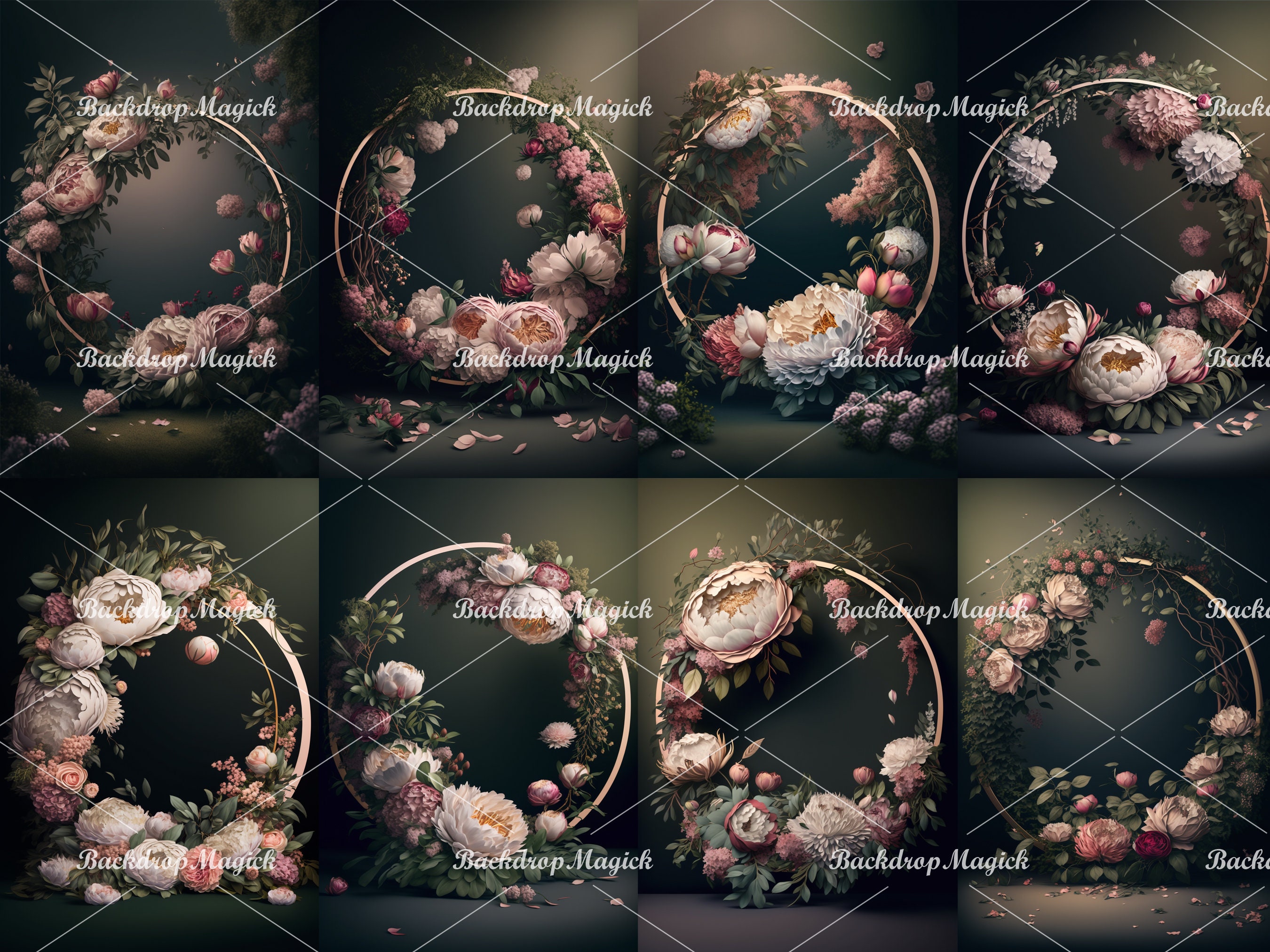 20 Peony Floral Ring Backdrop Overlays Floral Ring Overlays - Etsy