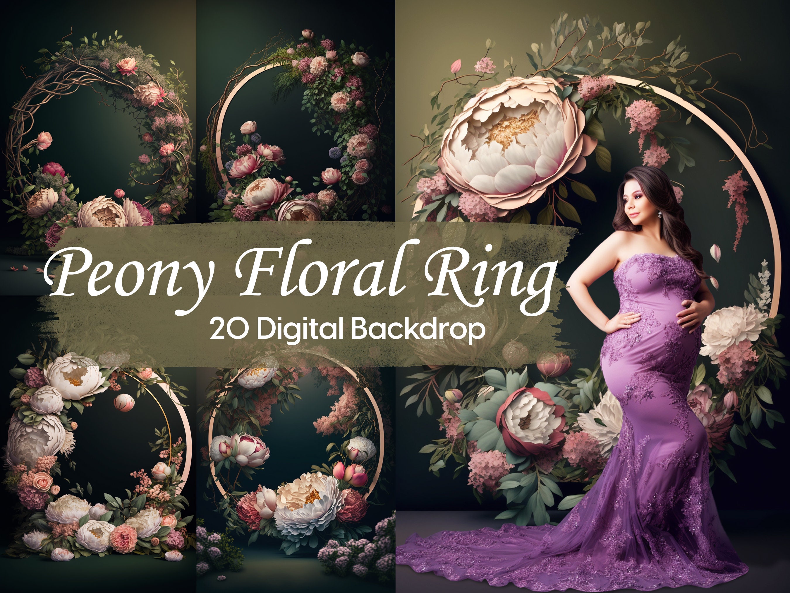 20 Peony Floral Ring Backdrop Overlays Floral Ring Overlays - Etsy