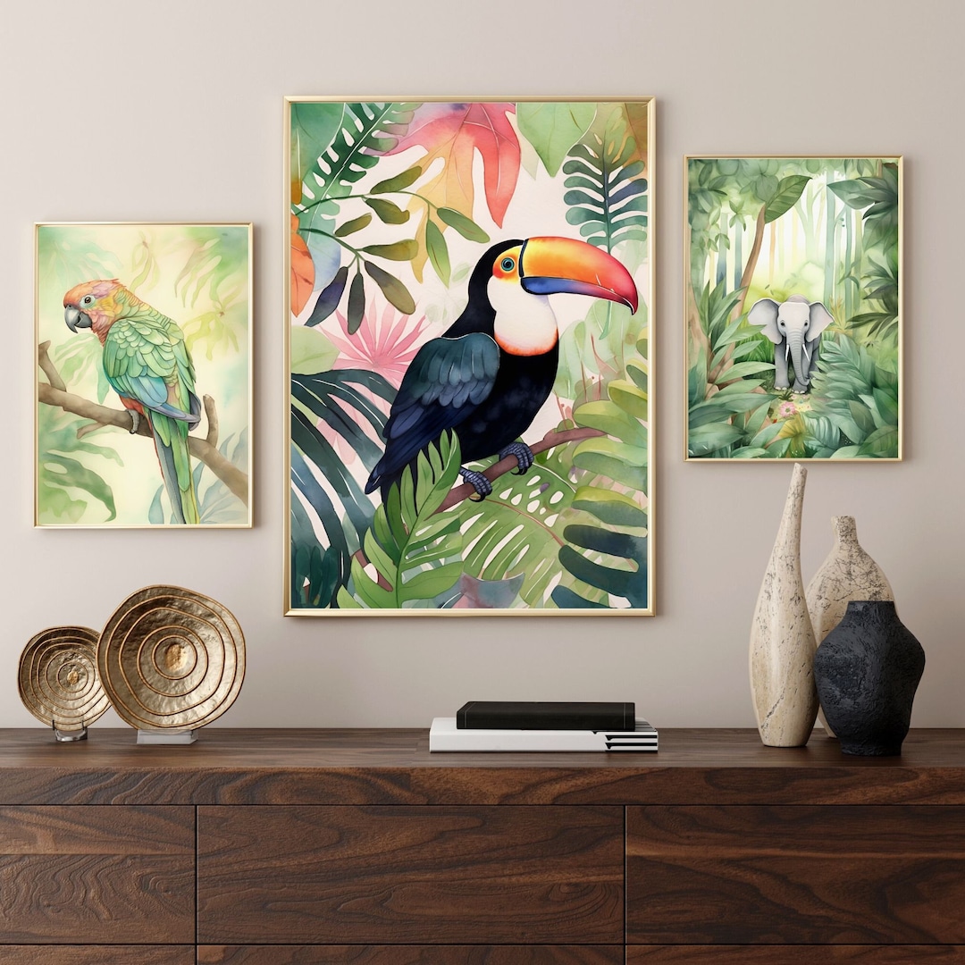 Set of 4 Tropical Jungle Posters | Jungle Animals to Print | Ideal for ...