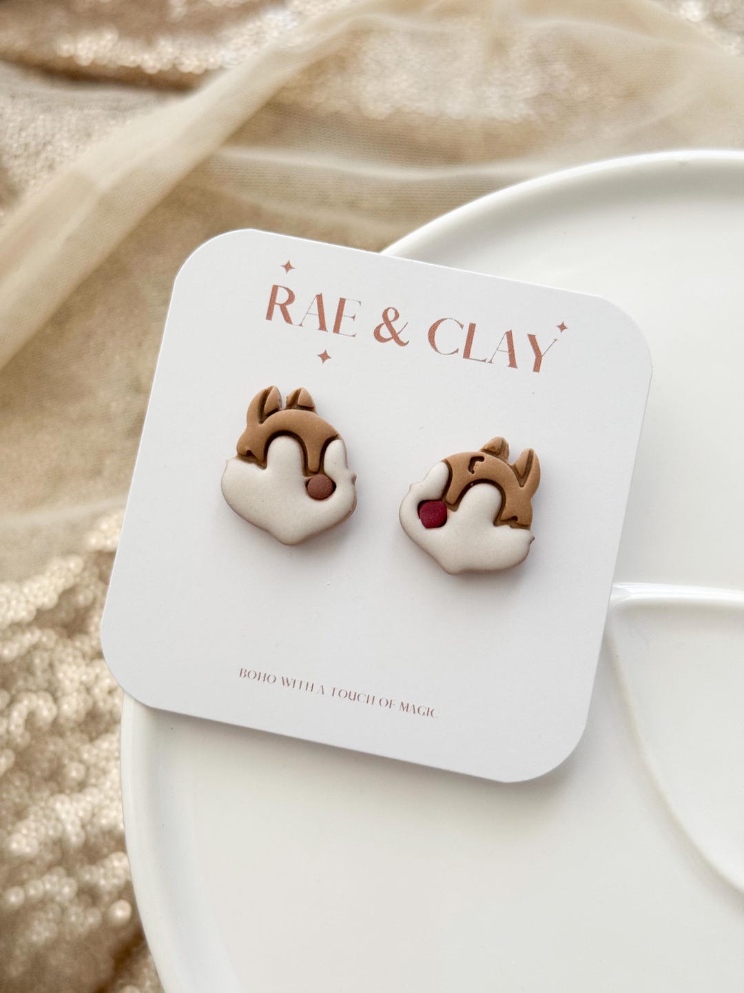 Chip Dale Stud Earrings Chipmunk Studs Polymer Clay Earrings Disney ...