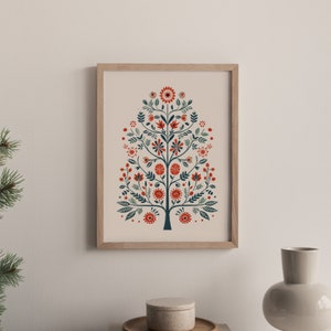 Scandinavian Folk Art Style Pine Tree, Scandinavian Print, Art Gift ...