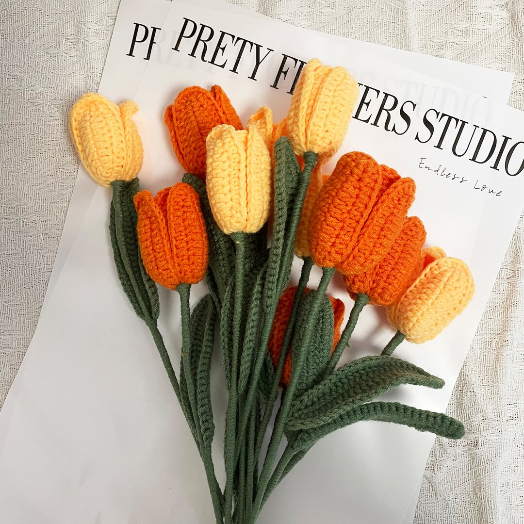 Crochet Tulip, Knitted Artificial Tulip, Crochet Flower Bouquet ...