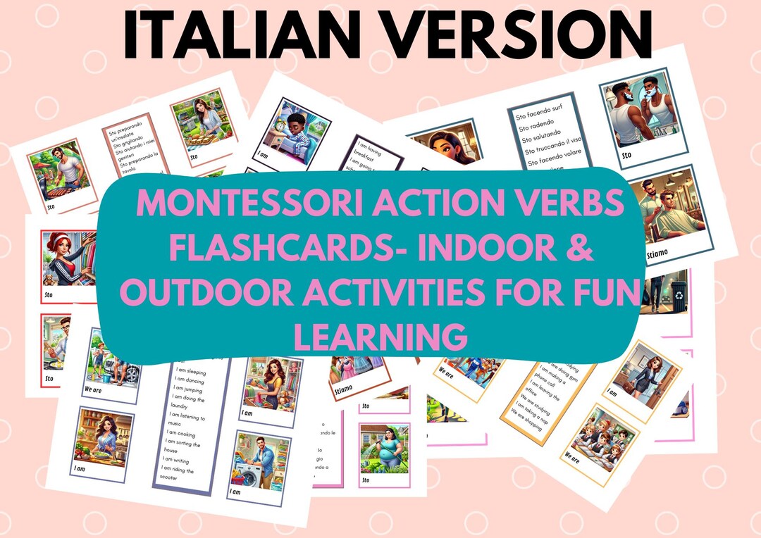 Montessori Action Verb Flashcards - Indoor & Outdoor Activities for Fun ...