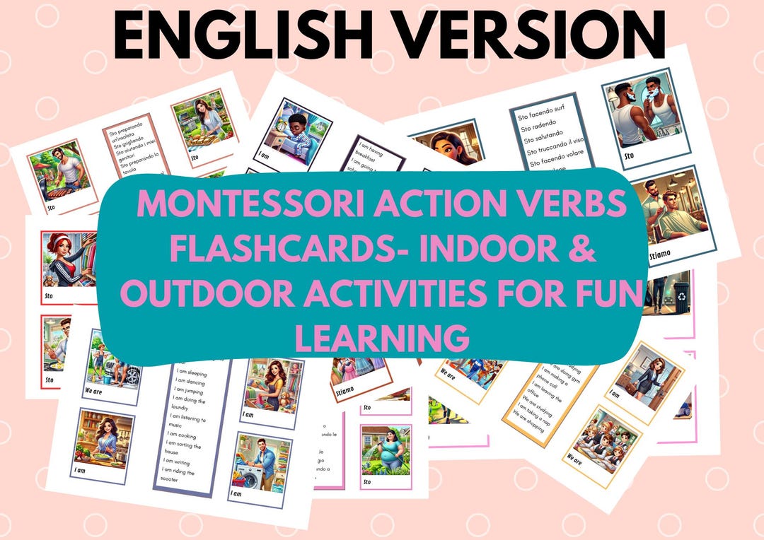 Montessori Action Verb Flashcards - Indoor & Outdoor Activities for Fun ...