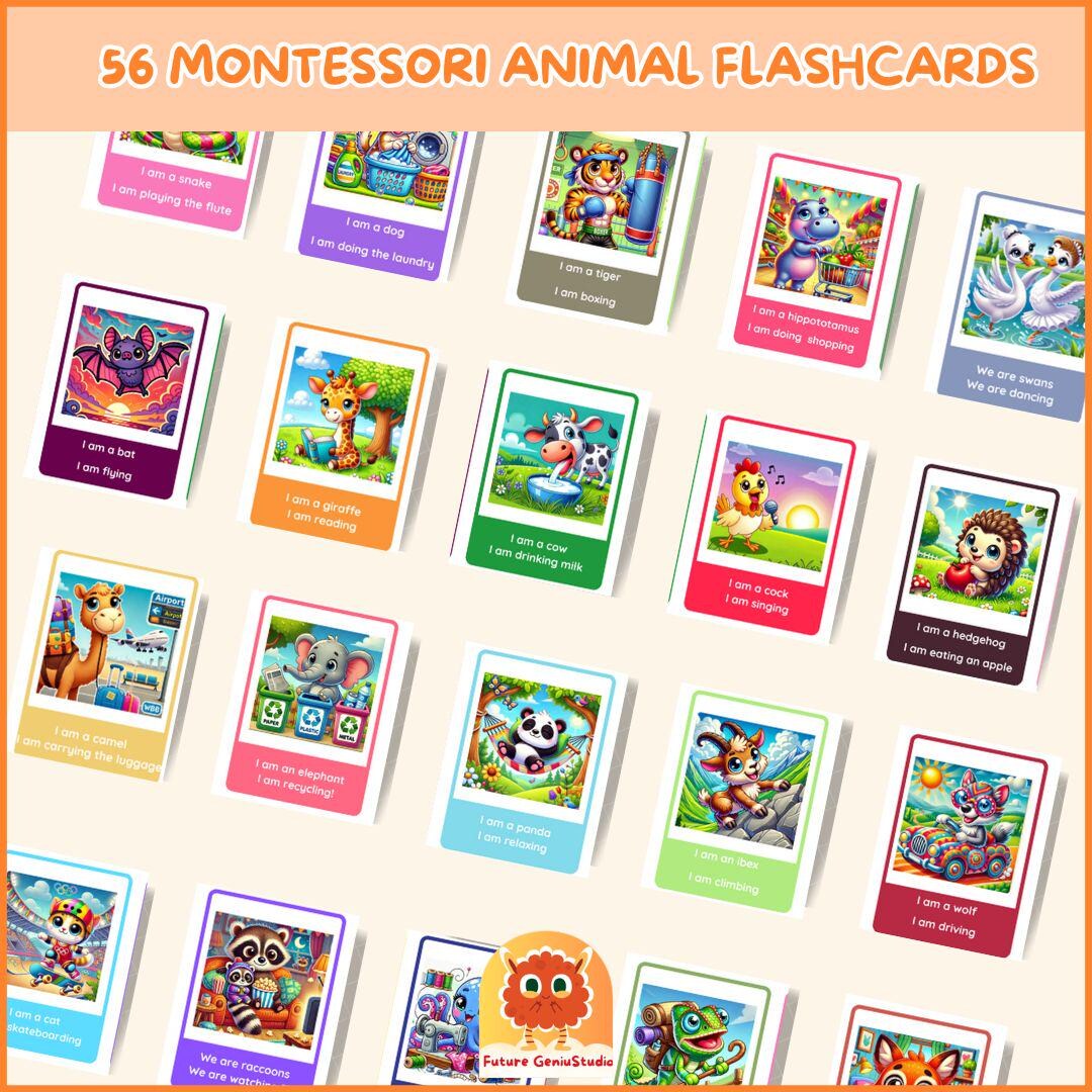 56 Montessori Animal Flashcards | Digital Learning Cards for Farm, Zoo ...