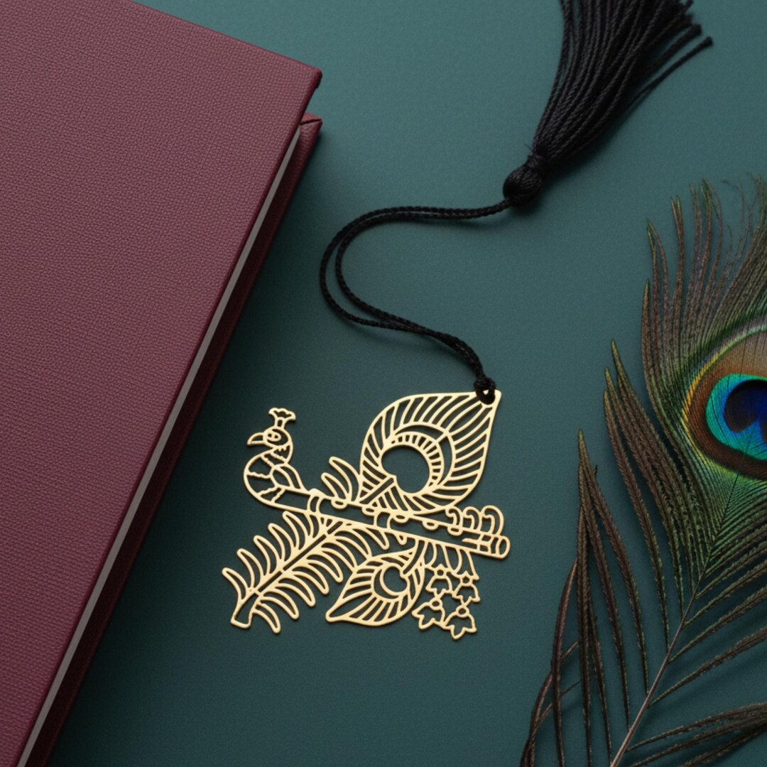 Krishna Brass Bookmark | Peacock Feather, Flute | Hindu Gift - Etsy