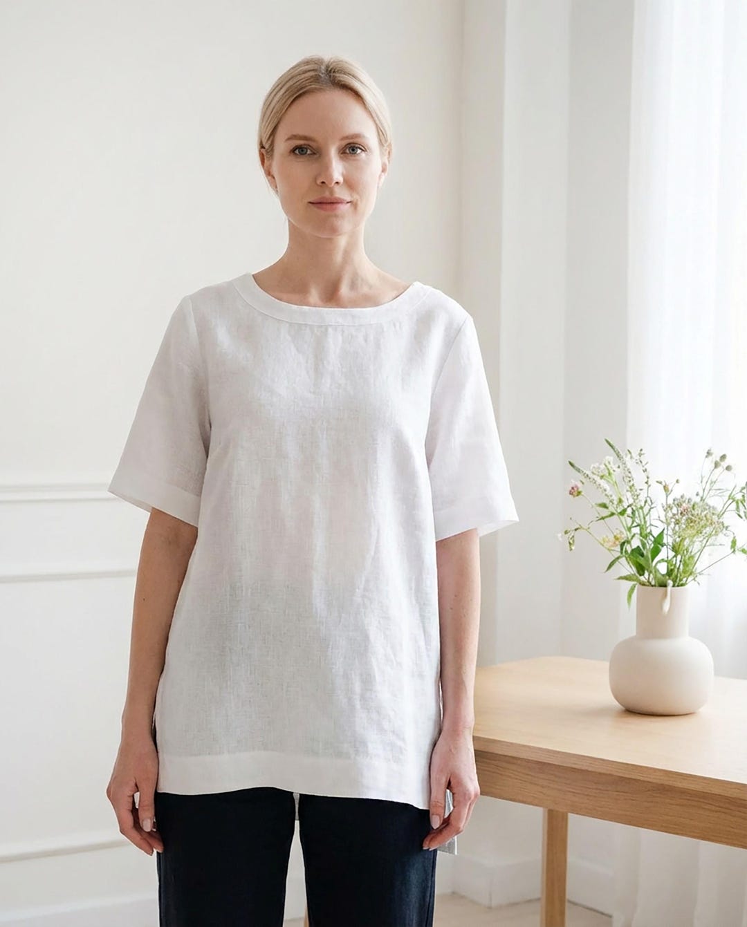 Custom Size Linen T-shirt | Breathable European Flax Top | Relaxed ...