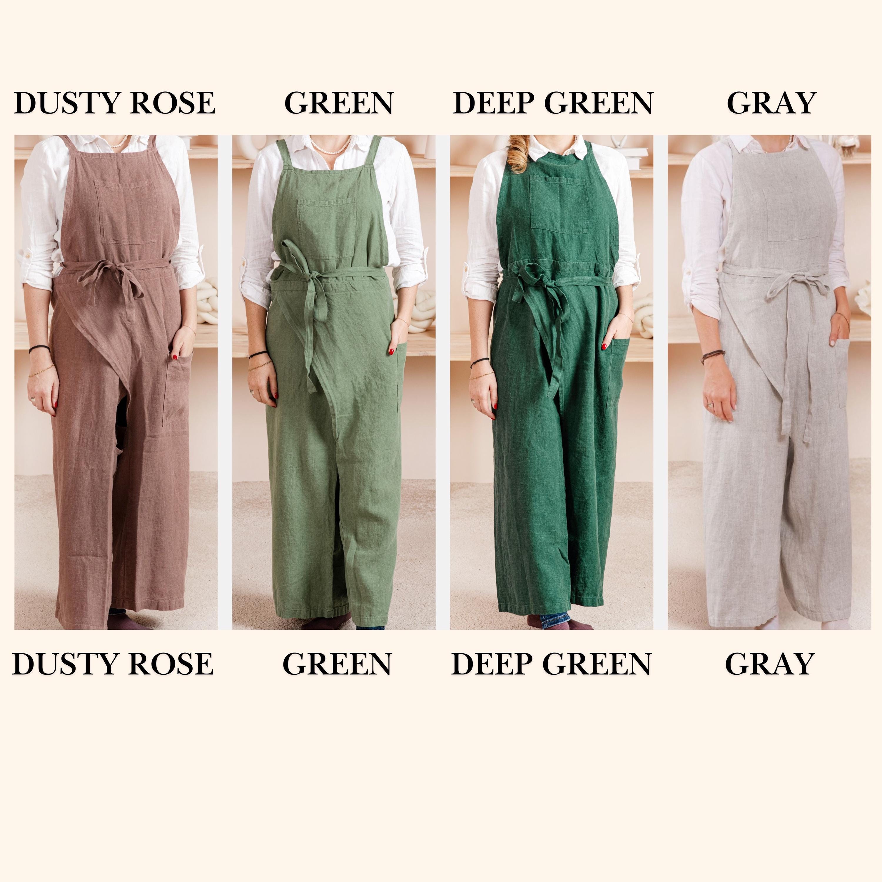 Washed Linen Split Leg Apron With Pockets, Unisex Pottery Apron - Etsy