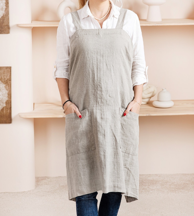 Linen Japanese Apron for Women. Linen Cross Back Apron With Pockets ...