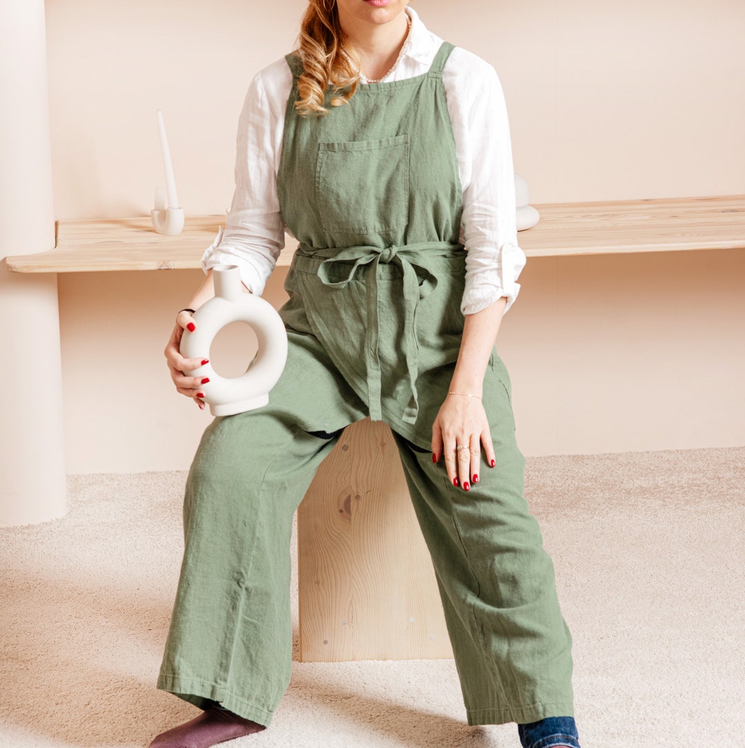 Pottery Apron Linen, Split Leg Apron With Pockets Apron Pottery. Linen ...