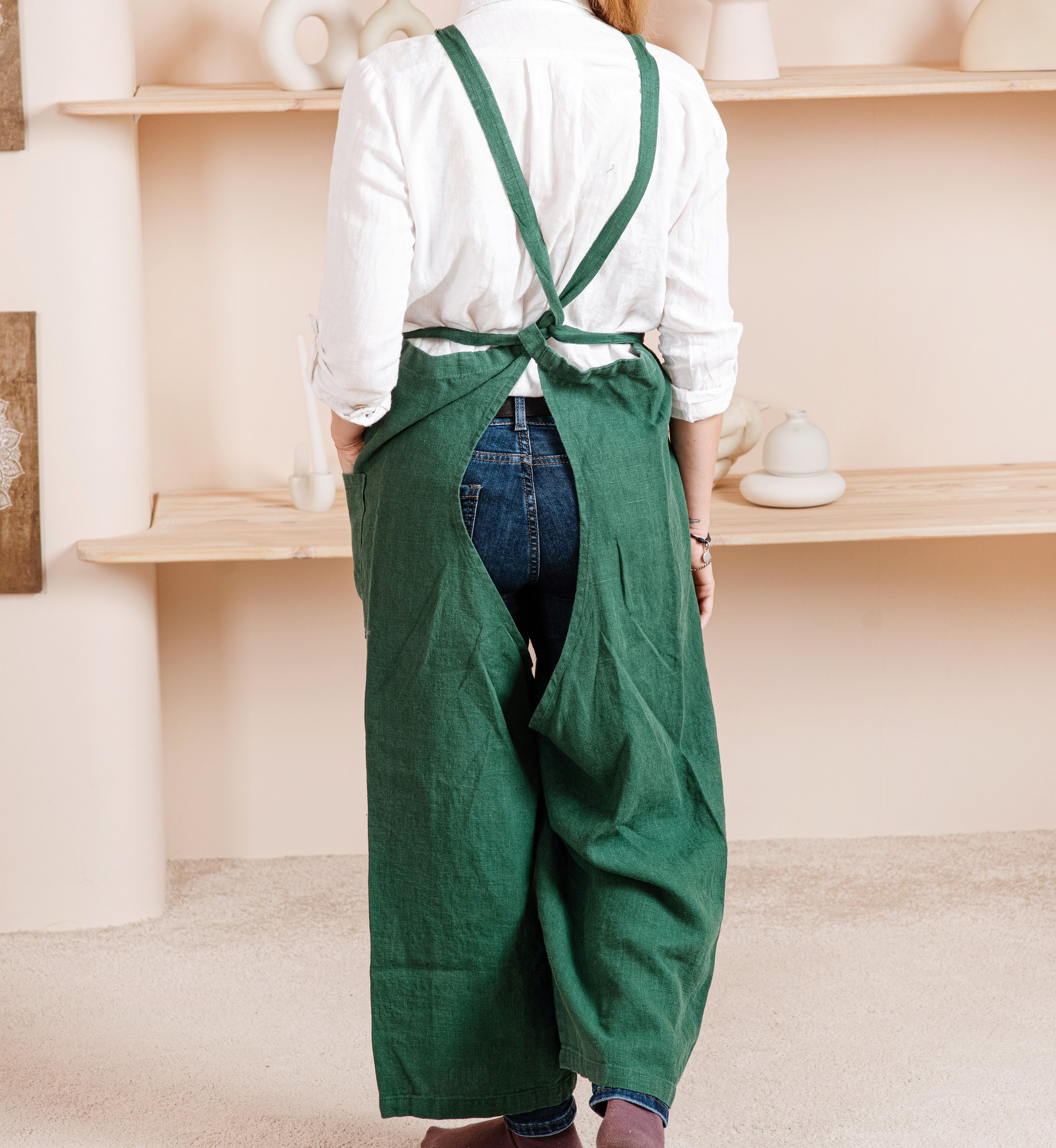 Linen Pottery Apron Split Leg. Linen Apron With Pockets for Women and ...
