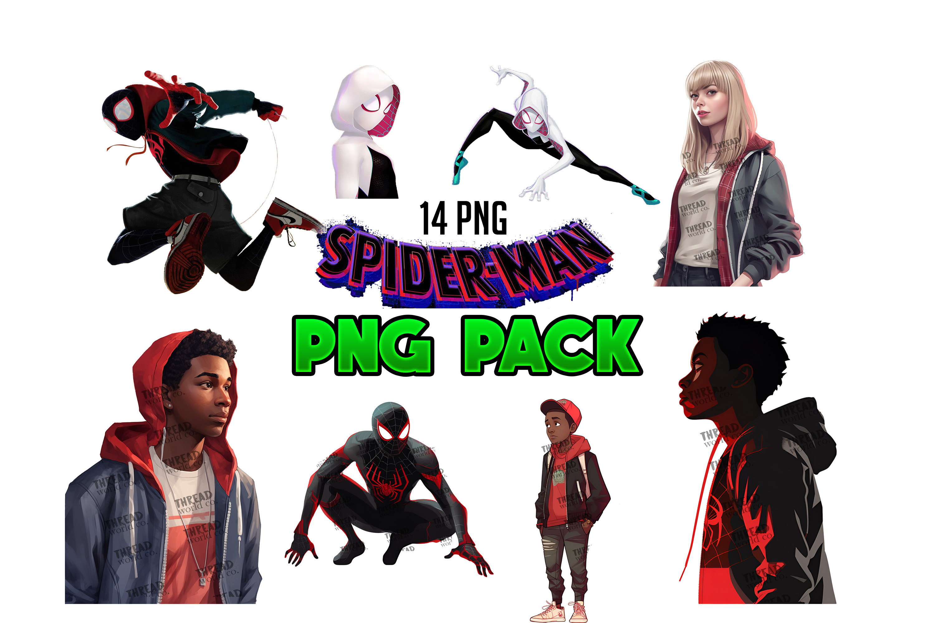 14 Spiderverse PNG Pack, Miles Morales, Gwen Stacy, Spiderman Clipart ...