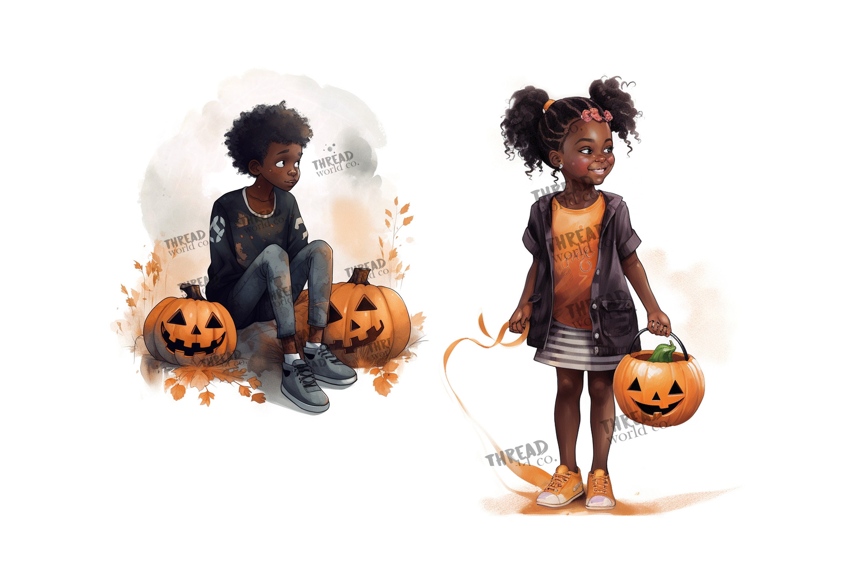 13 Black Halloween Kids PNG Watercolor Clipart, Trick-or-treat, African ...