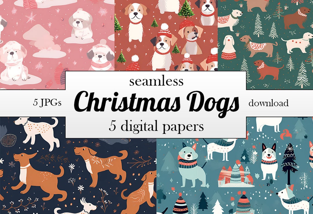 5 Christmas Dogs Seamless Patterns, Winter Dog Digital Papers Pack - Etsy