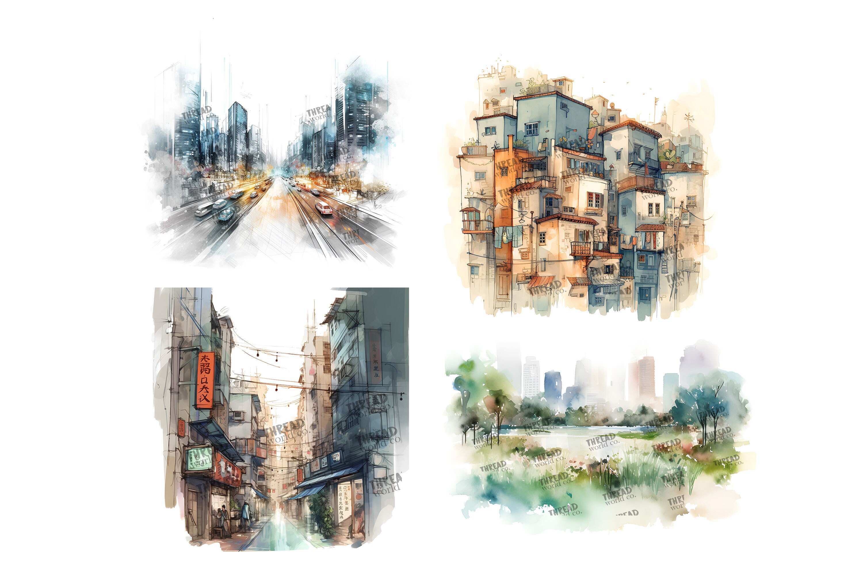 12 Watercolor City PNG Clipart Scrapbook Art Bustling City - Etsy