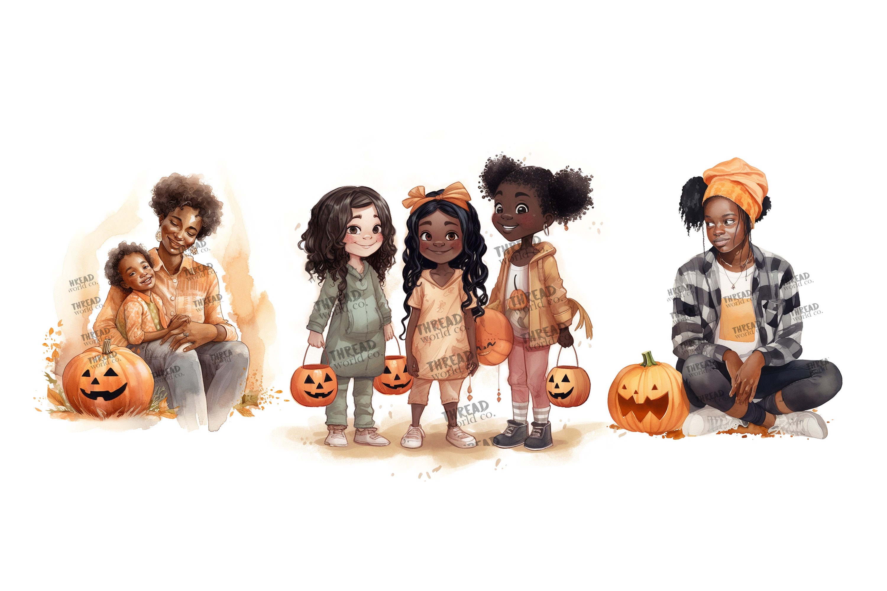 13 Black Halloween Kids PNG Watercolor Clipart, Trick-or-treat, African ...