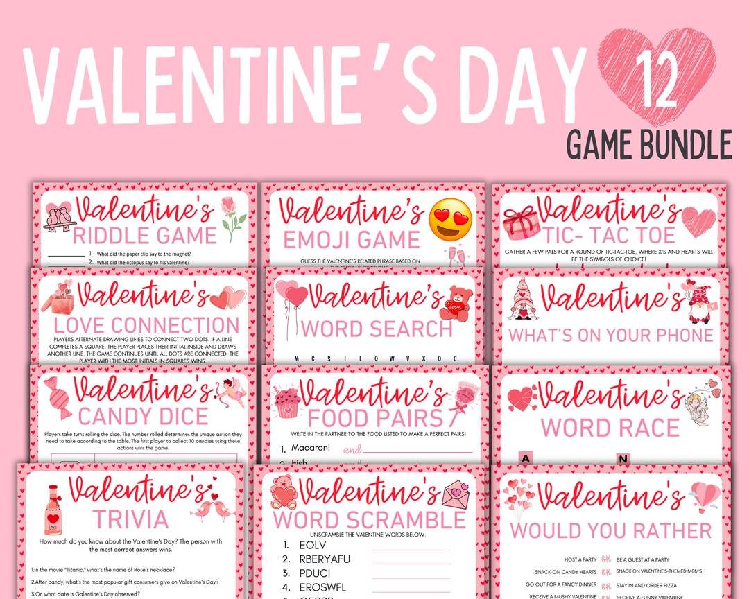 Valentines Day Printable Games,valentines Games Bundle,valentines Kid ...