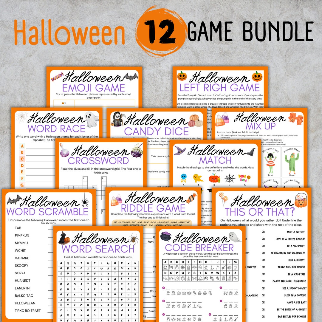 Halloween 12 Games Bundle,halloween Party Games,halloween Printable ...