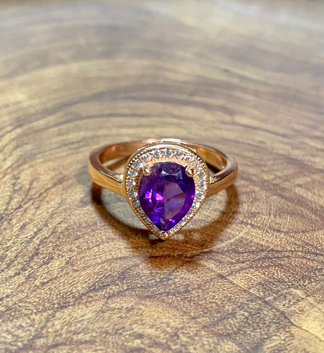 Rose Gold on Silver Amethyst and Safire Ring. Beautiful Cocktail Ring ...