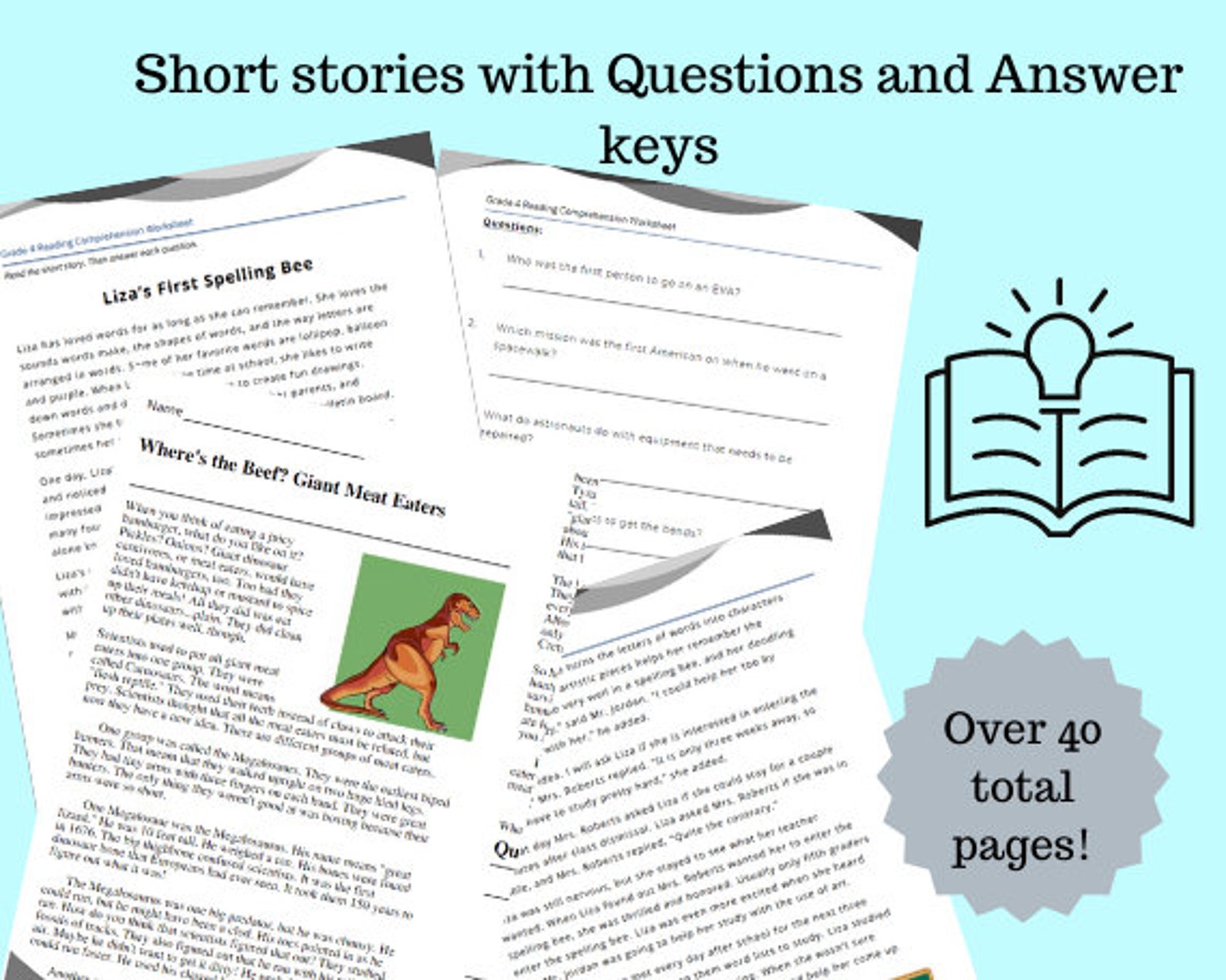 4th Grade Reading Comprehension Workbook, Short Stories (worksheet 2 ...